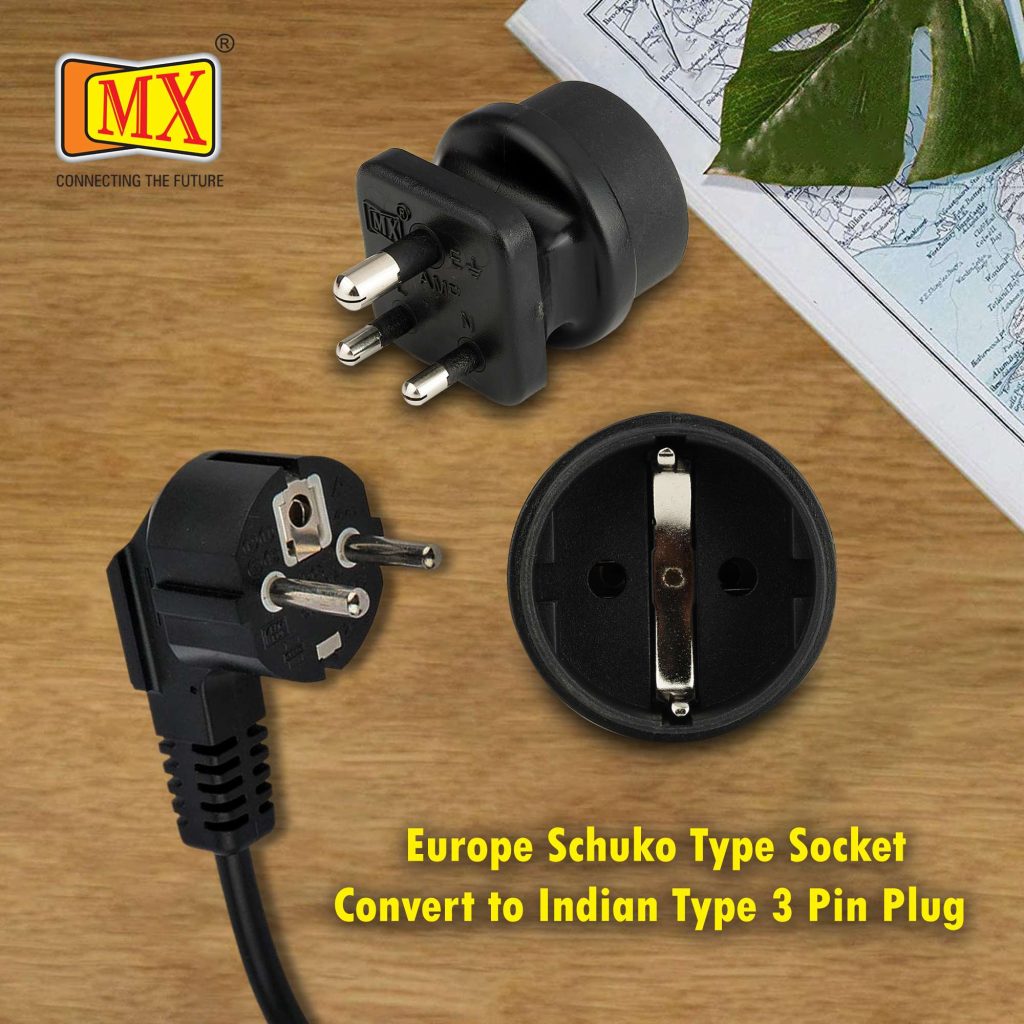 MX European (Schuko) to India Plug Adapter 15 Amp- Convert European ...