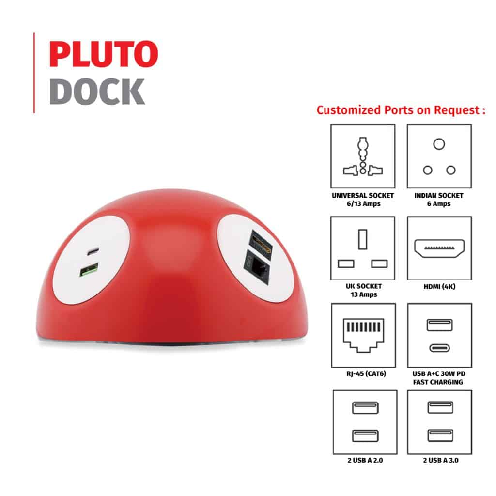 MX Pluto Grommet Power Hub With Bottom LED Glow: 2 Universal Sockets, 1 ...