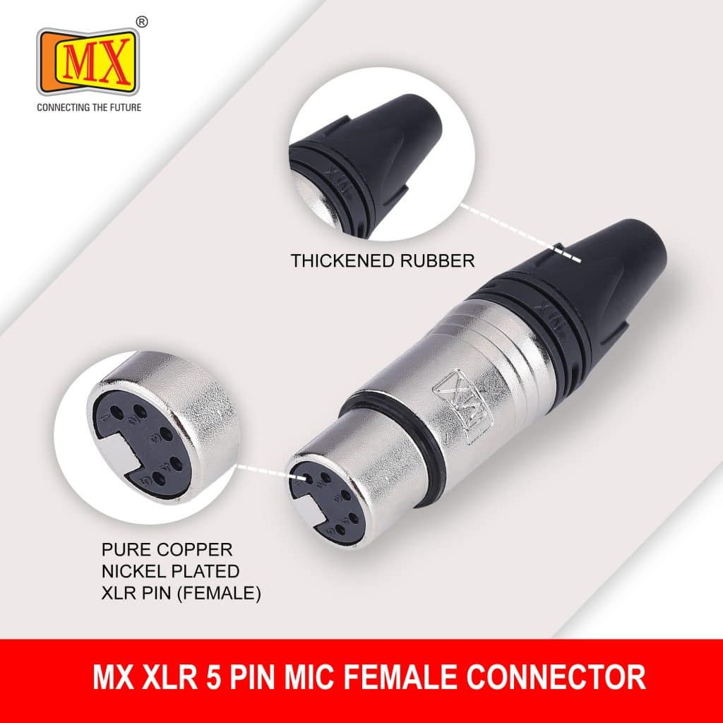 MX 5-Pin Mic Female Connector XLR MC5FXX (Pack of 2) - MX MDR Electronics