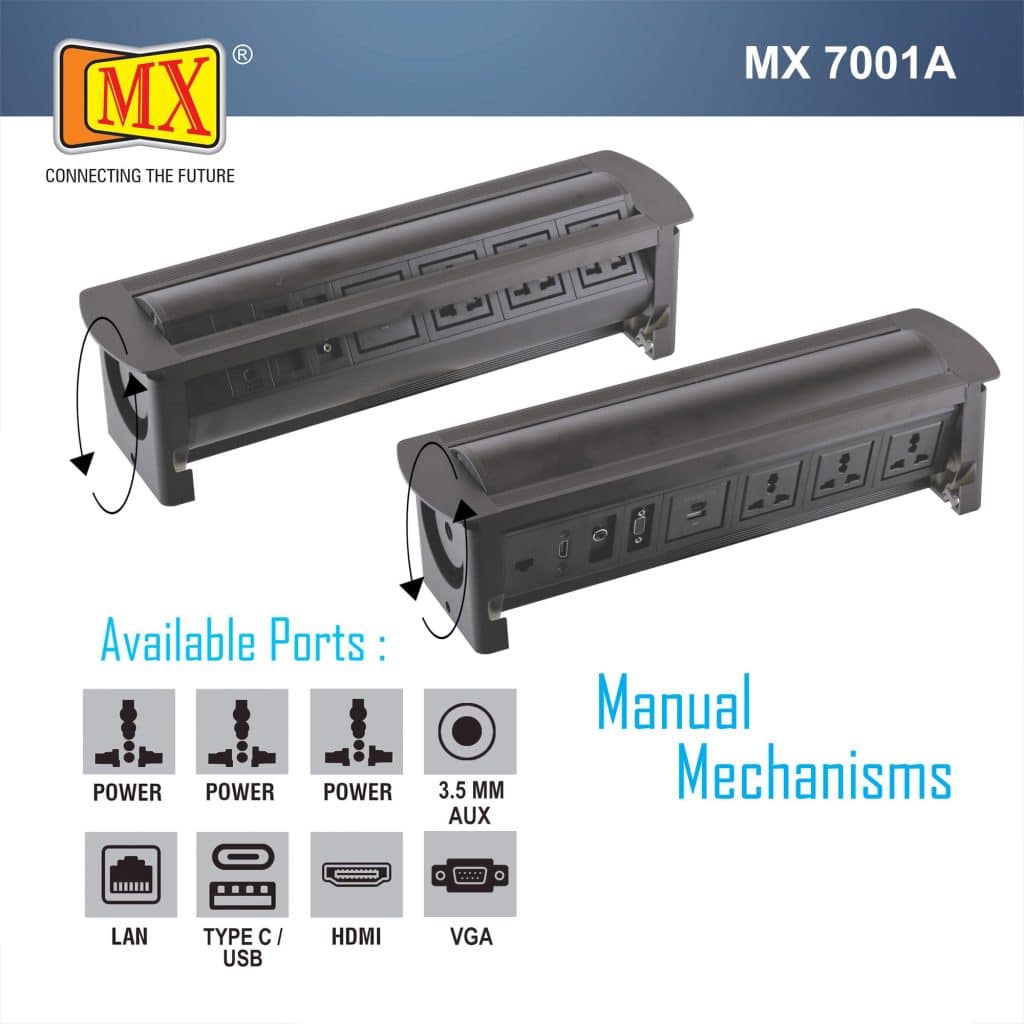 MX Manual Pop Up Box/Cable Cubby with 3 Universal Power Socket + 2 USB ...