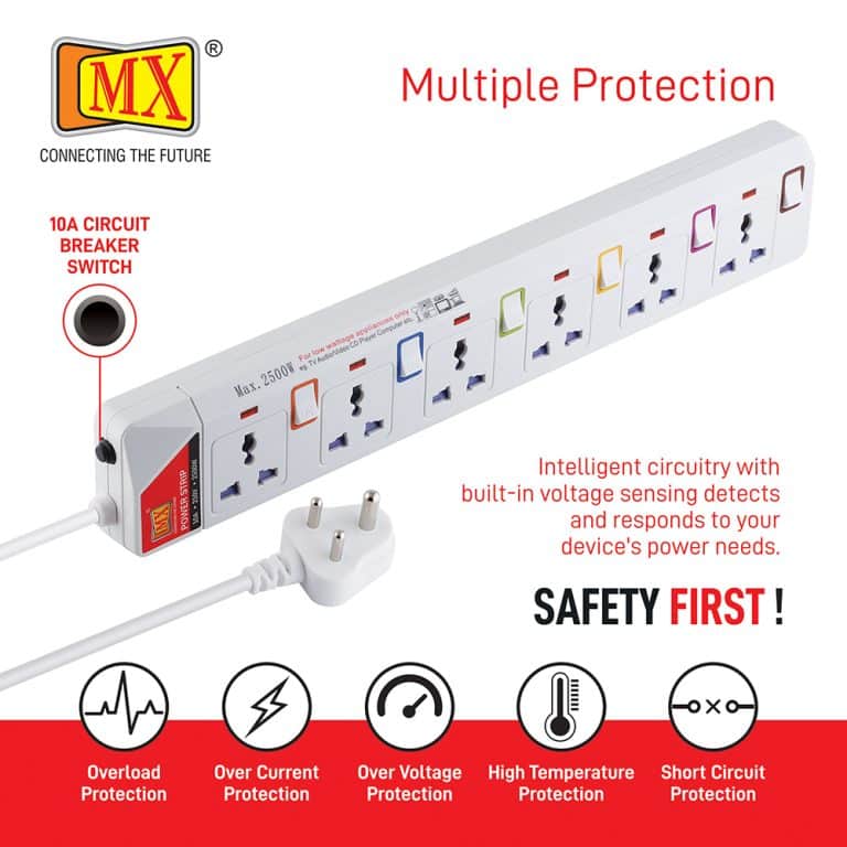 MX 6 Outlet Power Strip with Universal Socket & LED Indicator ...