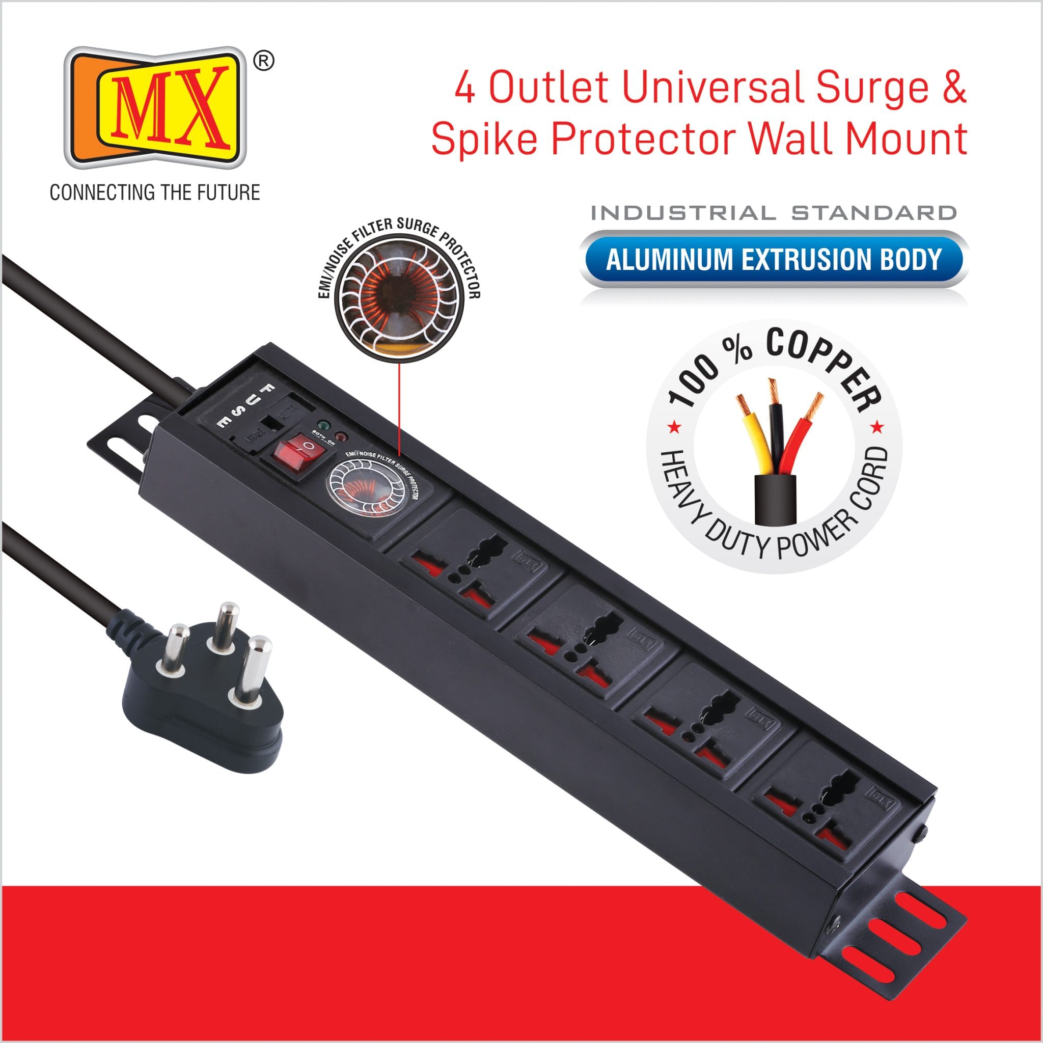 MX 4 Outlet Power Distribution Unit With Universal Socket and Spike ...