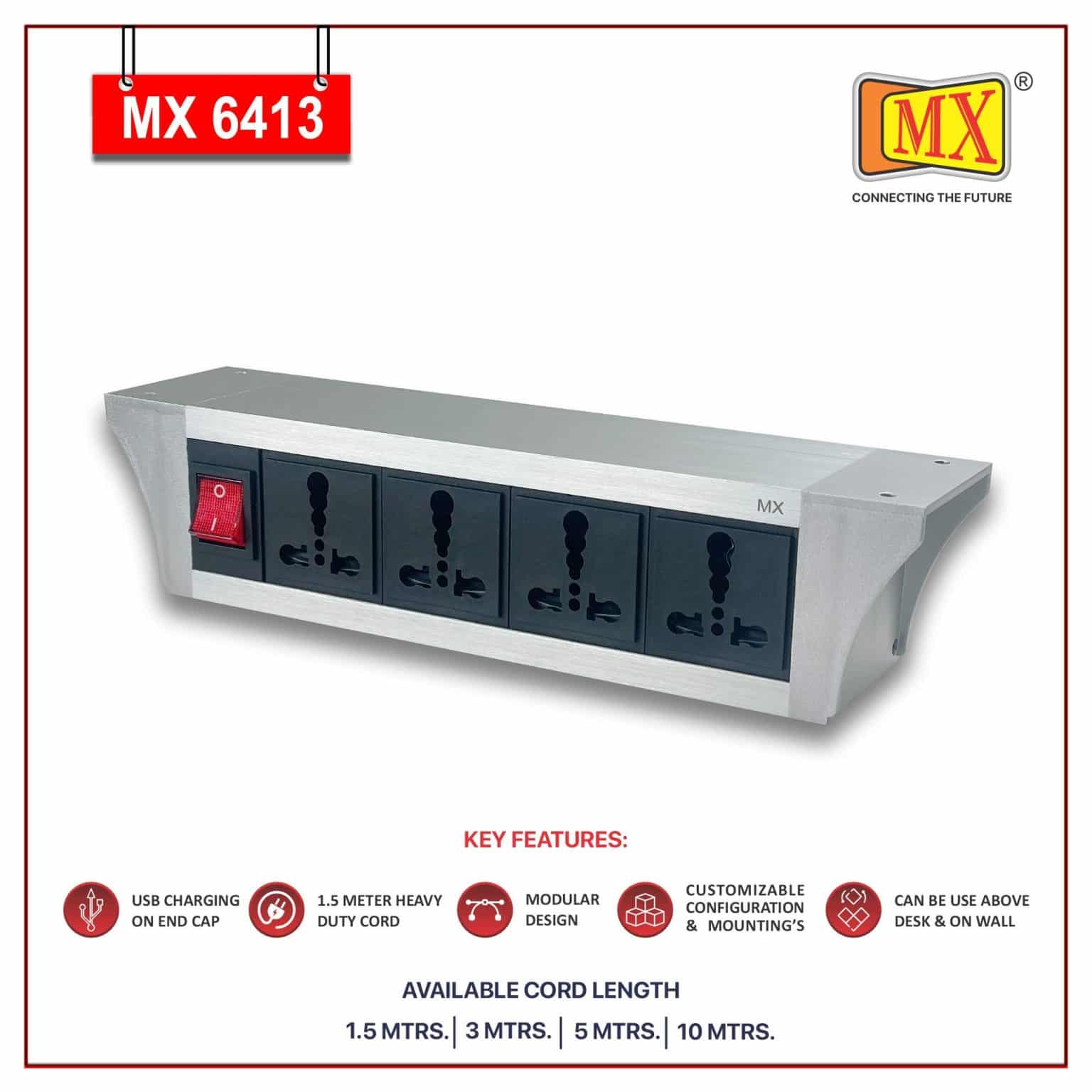 MX PDU Under table 6/16 Amps 4 Universal Socket | 2 USB (2.4 Amp) with ...
