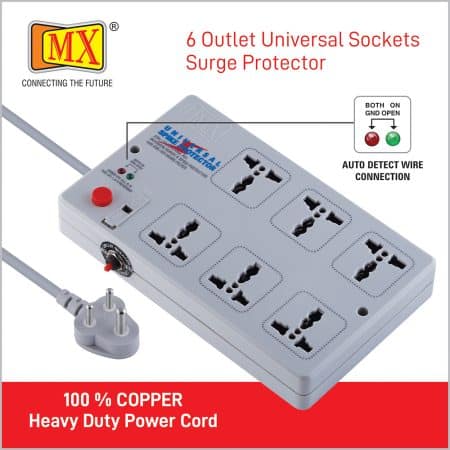 MX Surge Protector & Spike Protector with 6 Universal Socket, Master ...