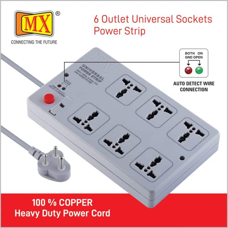 MX Power Strip with 6 Universal Socket, Master Switch, Power Indicator ...