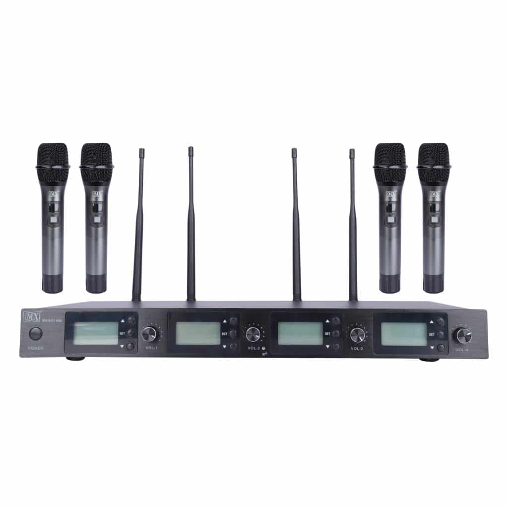 MX 4-Channel UHF Wireless Microphone System with 4 Handheld Mics ...