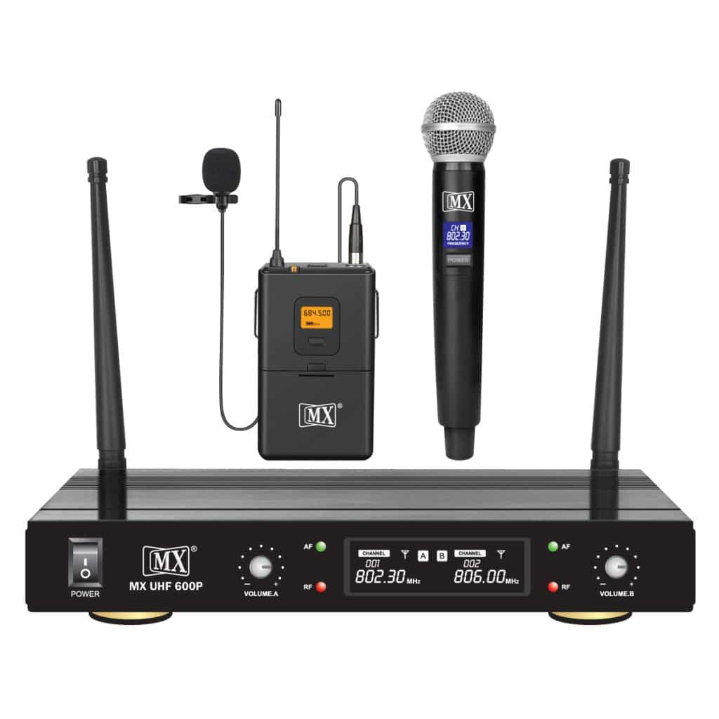 MX Dual UHF Wireless Microphone System with one handheld and one lapel ...